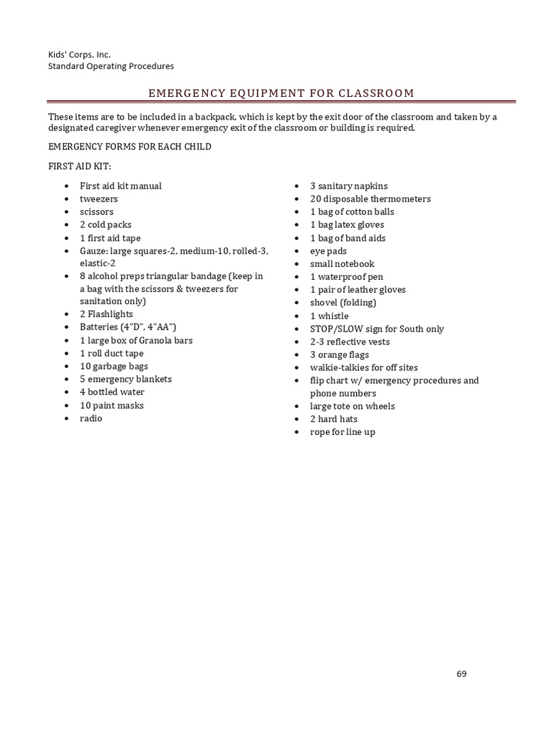SOP-first Aid Kits (Classroom) | PDF