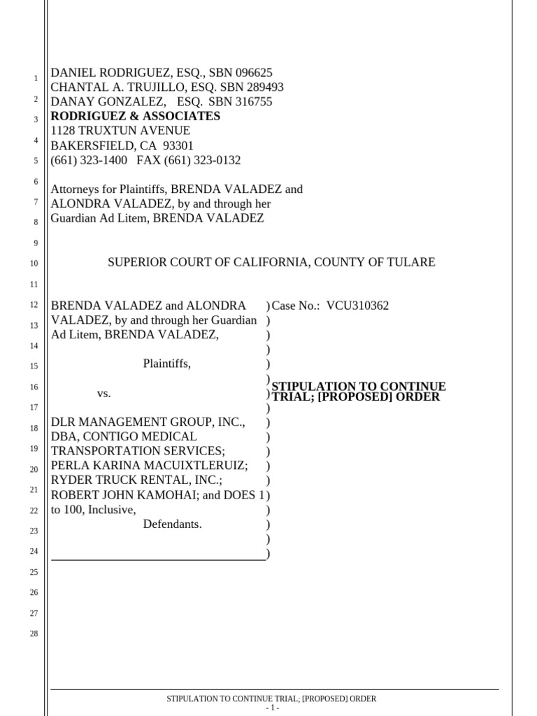 Stipulation To Cont Trial | PDF | Legal Procedure | Common Law