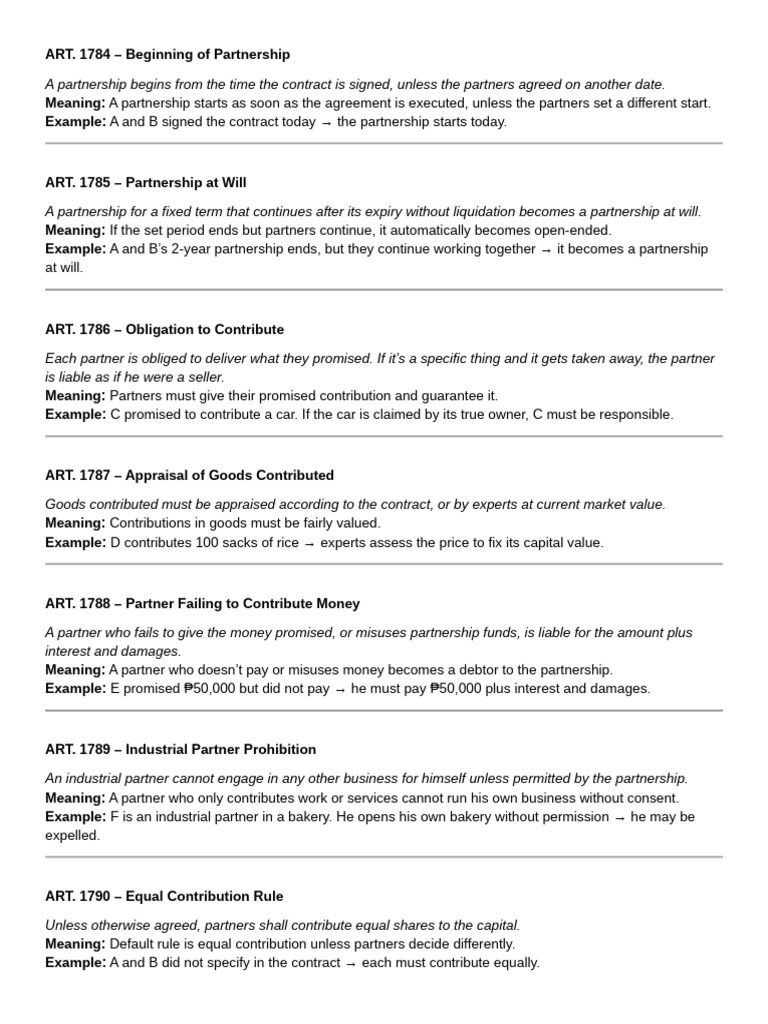 Partnership Articles Summary With Examples | PDF | Partnership ...