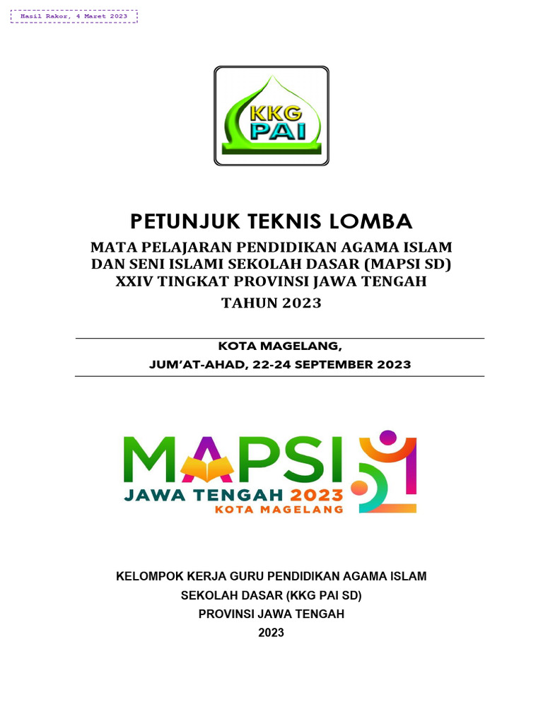Juknis Lomba MAPSI SD 2023 Jawa Tengah | PDF