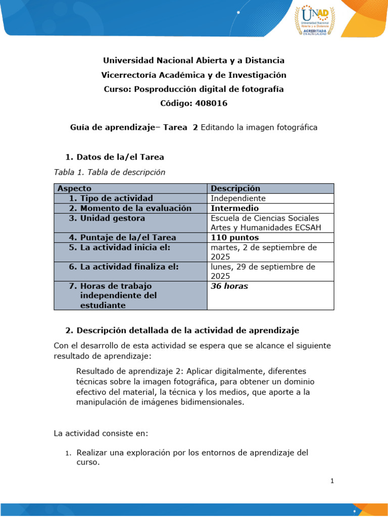 Guía de Aprendizaje - Tarea 2 - Editando La Imágen Fotográfica | PDF | Aprendizaje | Software
