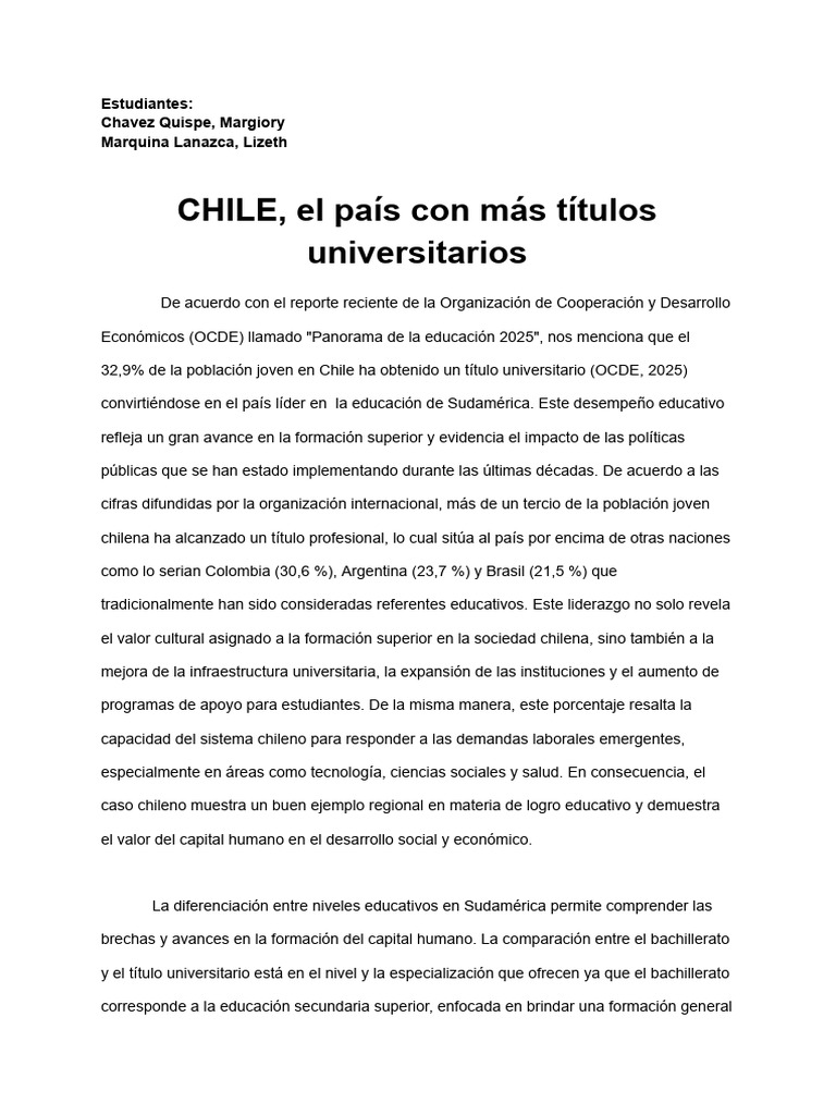 Chile: Líder en Títulos Universitarios | PDF | Chile | América del Sur