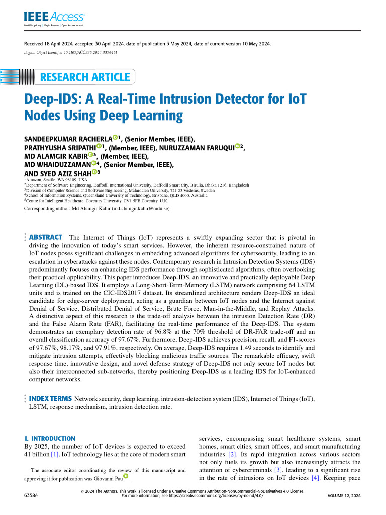 Deep-IDS: Real-Time IoT Intrusion Detection | PDF | Internet Of Things ...