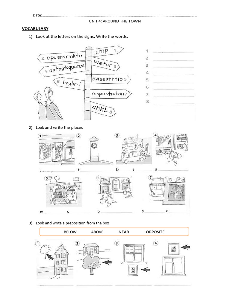 Vocabulary and Grammar Exercises: Town | PDF