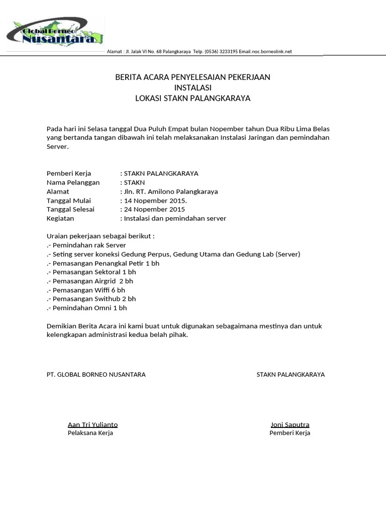 Instalasi Jaringan STAKN Palangkaraya | PDF