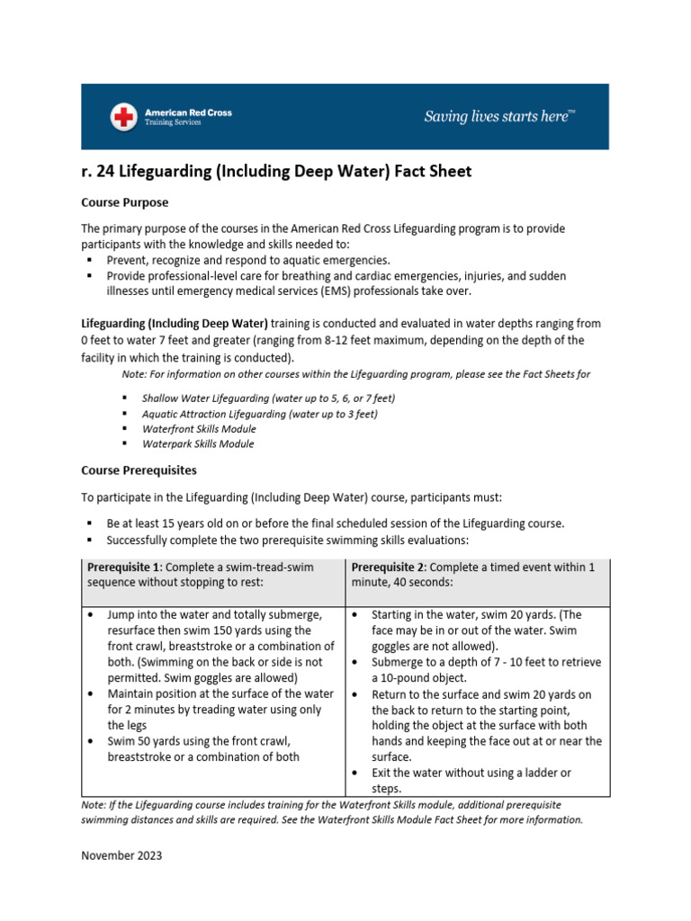 Lifeguarding Course Fact Sheet | PDF | Cardiopulmonary Resuscitation | First Aid