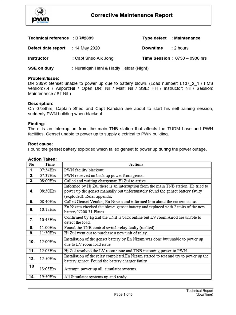 Genset Battery Failure Maintenance Report | PDF | Electricity | Power ...