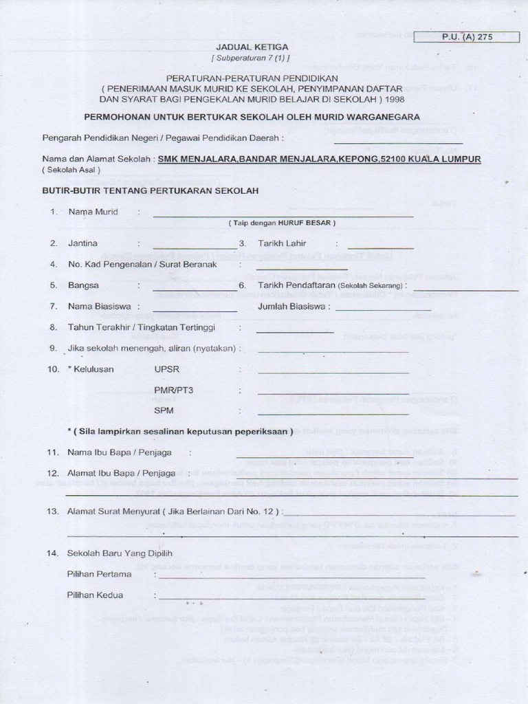 Borang PUA 275 | PDF