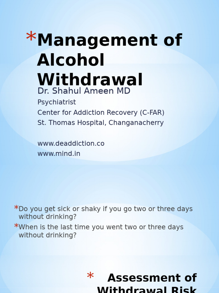 Alcohol Withdrawal Management Guide | PDF | Benzodiazepine | Alcoholism