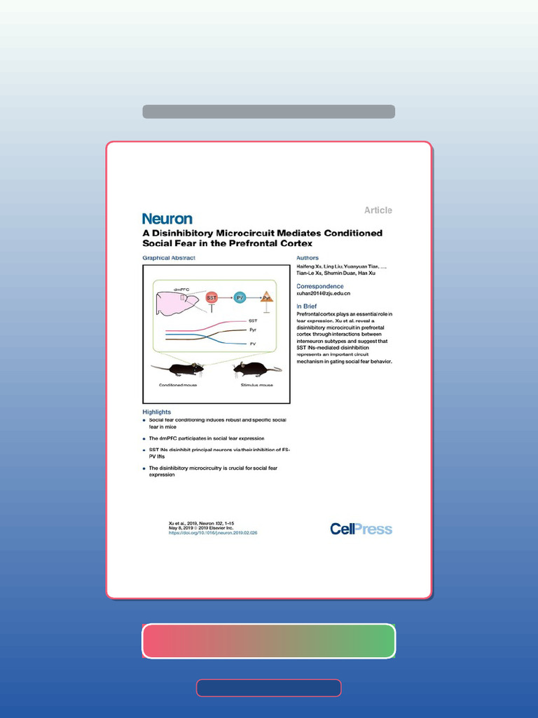 Testbank A Disinhibitory Microcircuit Mediates Conditioned Social Fear ...