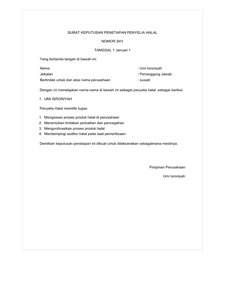 Penetapan Penyelia Halal Susiati | PDF