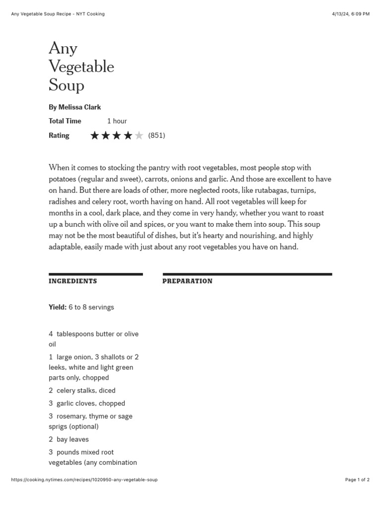 Hearty Any Vegetable Soup Recipe | PDF | Onion | Leaf Vegetable