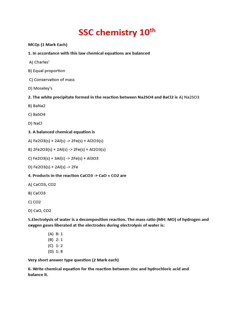 SSC Chemistry 10th | PDF
