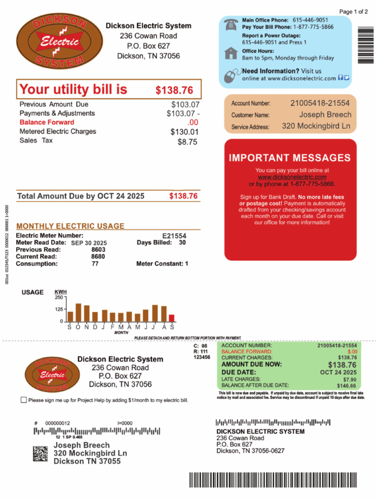 Dickson Electric Bill | PDF