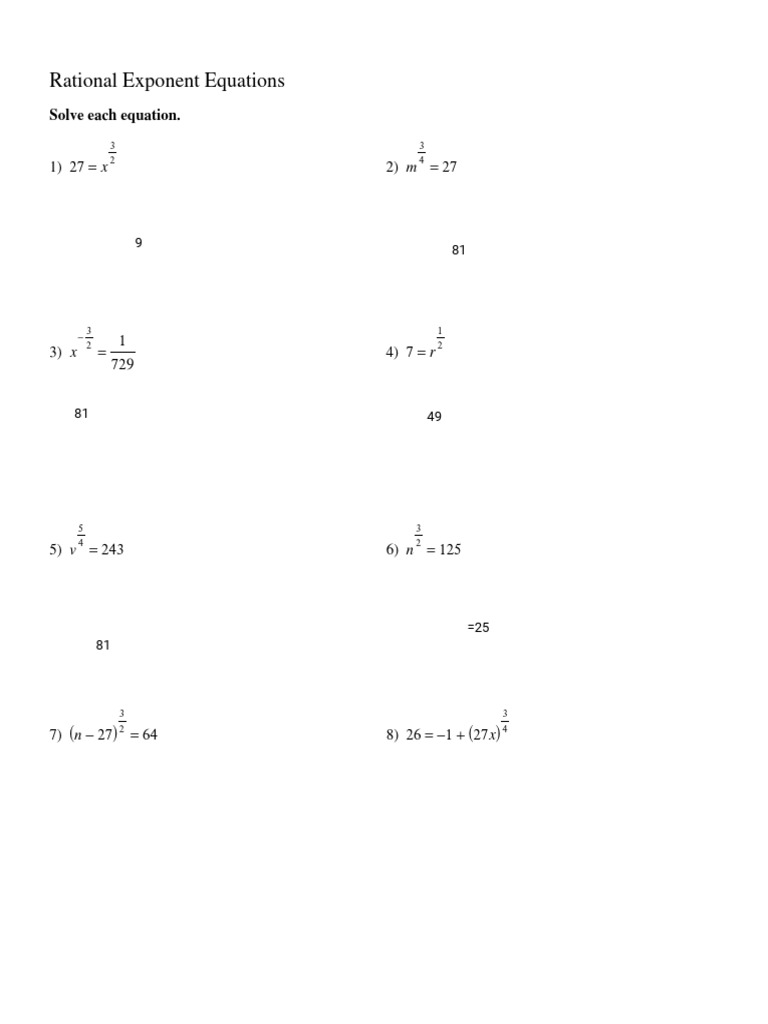 Anthony Robinson - Rational Exponent Equations Algebra 2 Practice | PDF