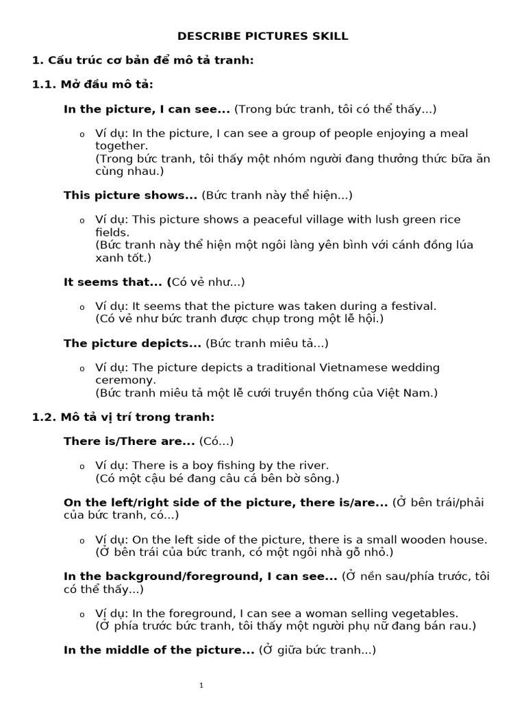 Describe Pictures Skill | PDF