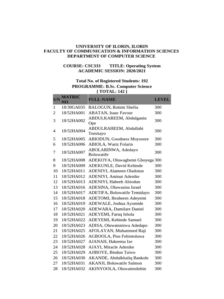 CSC 333 LIST 2021 | PDF