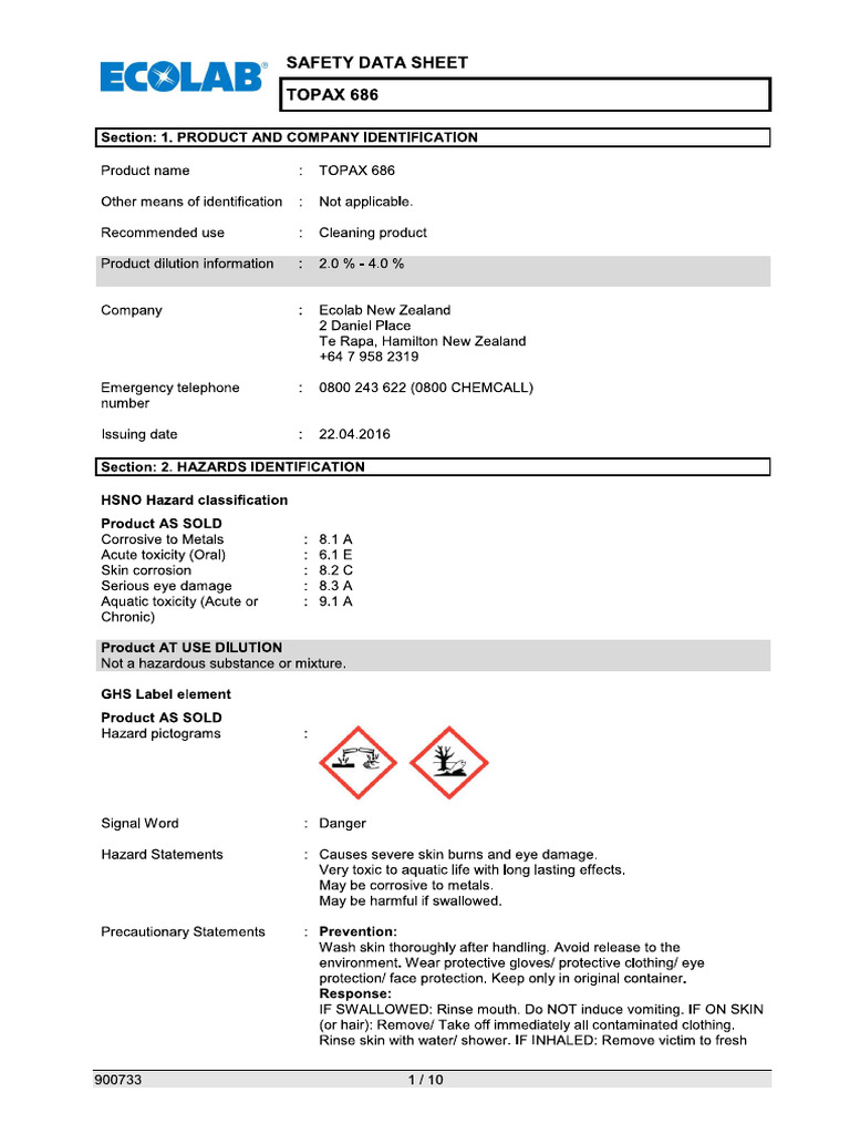 Ecolab Topax 686 MSD | PDF