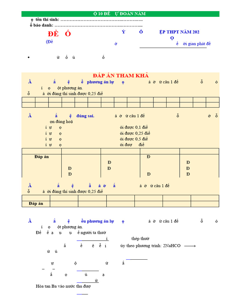 H Bo de Du Doan. de So 10. TTB - Dap An | PDF