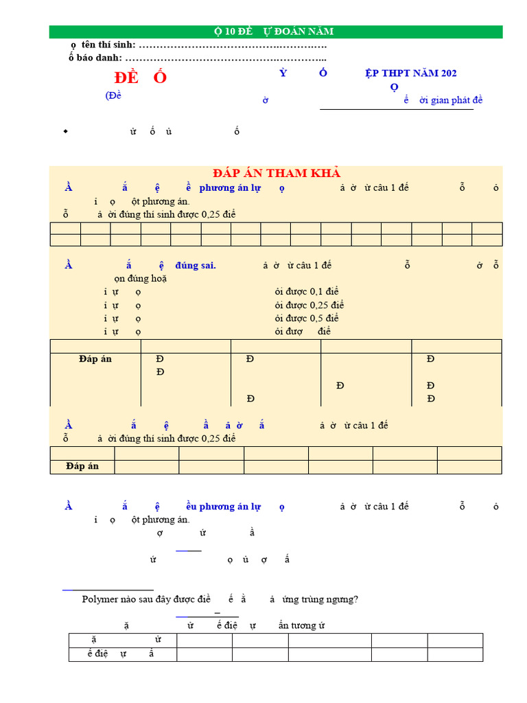 H Bo de Du Doan. de So 07. TTB - Dap An | PDF