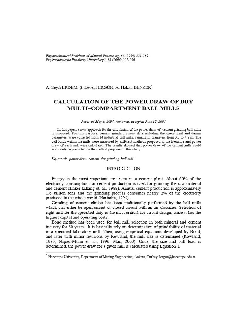 Calculation of The Power Draw of Dry Multi Compartment Ball 3xw432iige ...