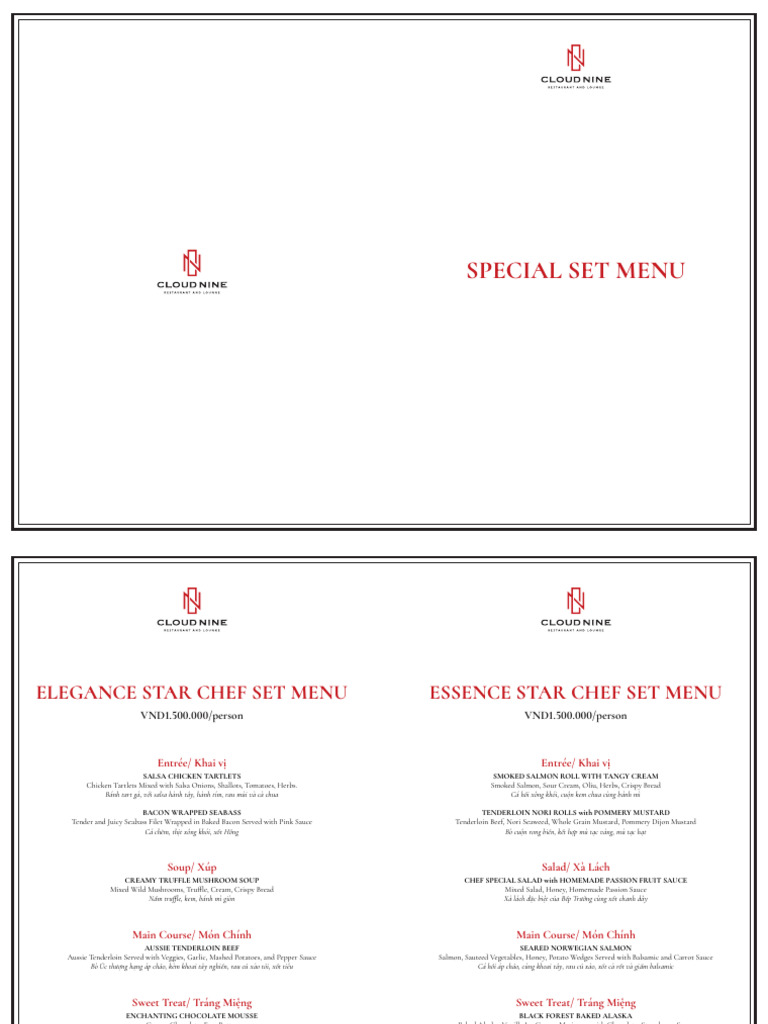 Cloud Nine Set Menu 1 | PDF