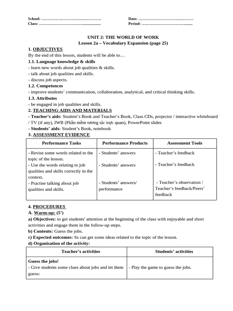 Unit 2 - Lesson 2a - Vocabulary Expansion - Page 25 | PDF | Teachers ...