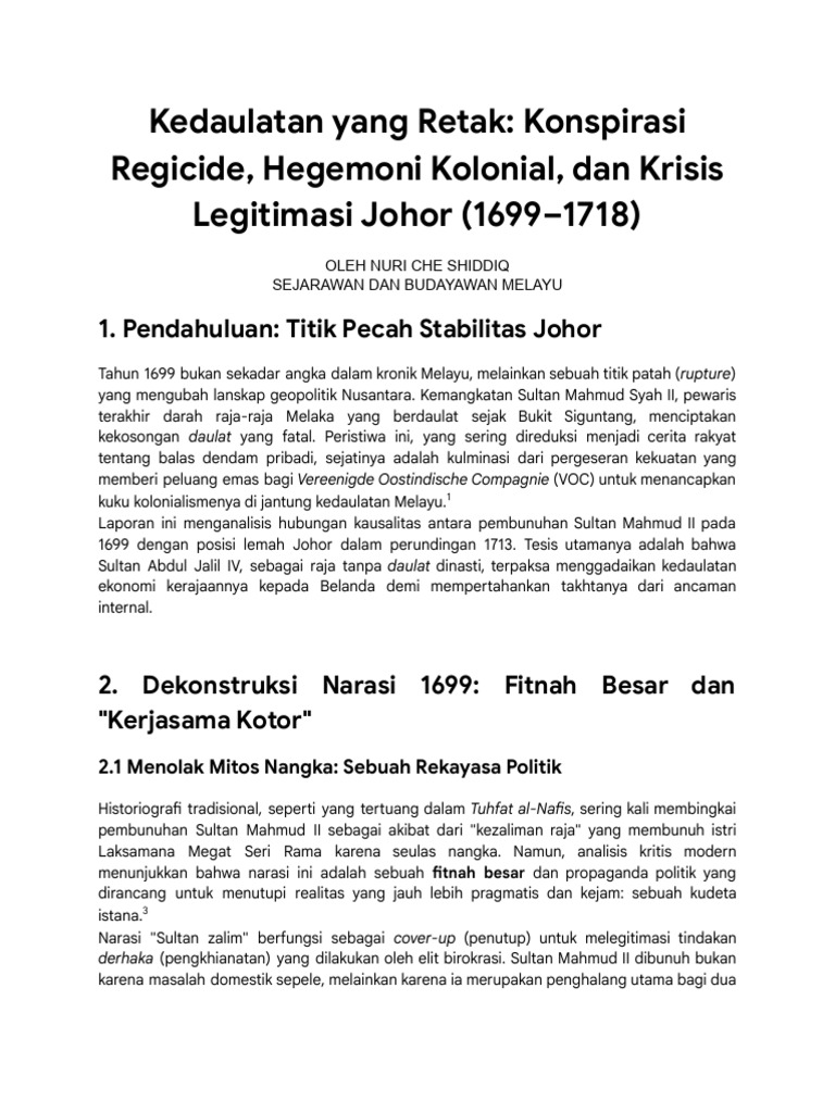 Kedaulatan yang Retak Konspirasi 1699, fitnah sultan mahmud mangkat ...