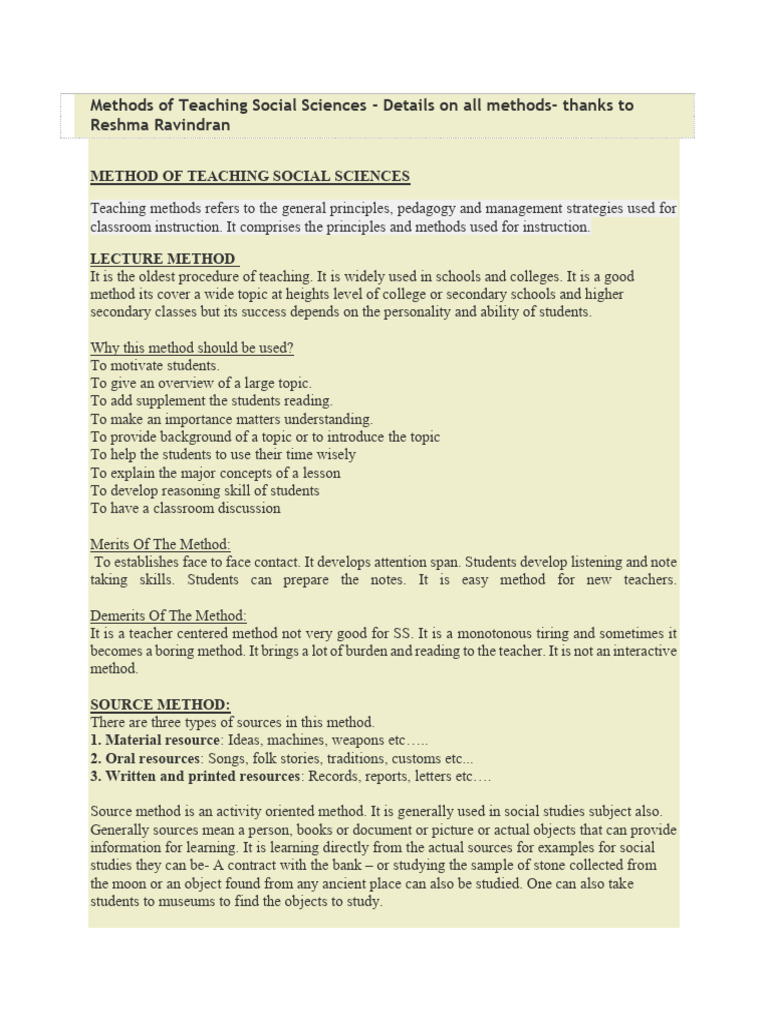 Effective Methods for Teaching Social Sciences | PDF | Learning ...