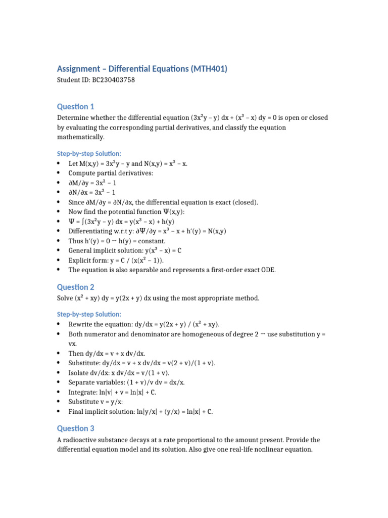 MTH401 Assignment Step by Step | PDF