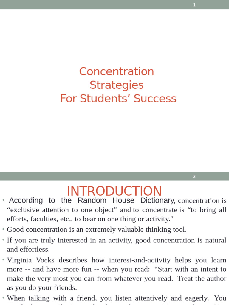 Concentration Strategies for Student Success | PDF | Attention Deficit ...