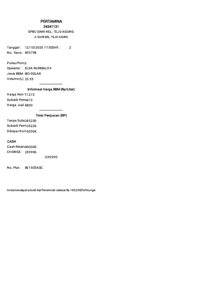 Nota Bb Pertamina 58mm | PDF