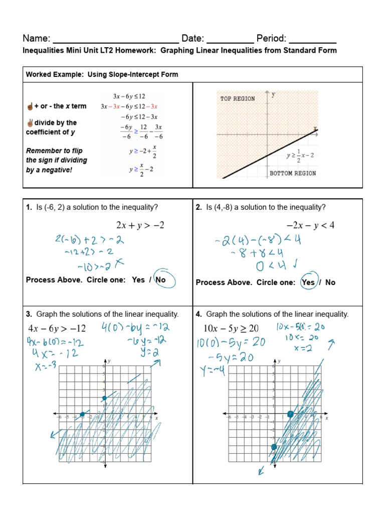 Graphing Linear Inequalities Homework | PDF
