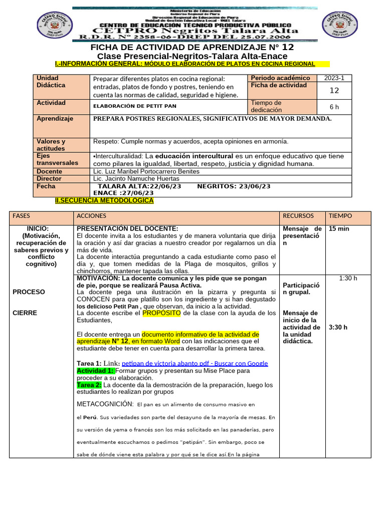 Elaboración de Petit Pan en Clase | PDF | Panes | Maestros