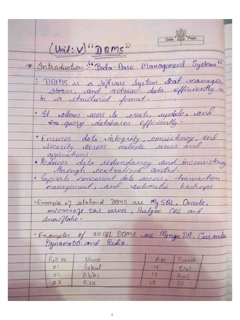 Computer DBMS Notes | PDF