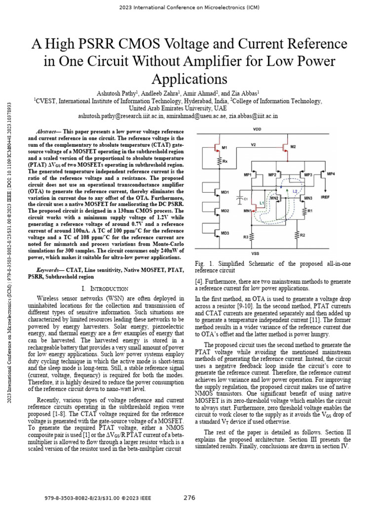 Low Power CMOS Voltage and Current Reference | PDF