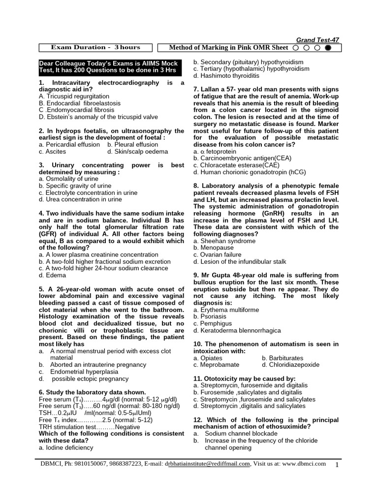 Grand Test 47 | PDF | Point Mutation | Kidney