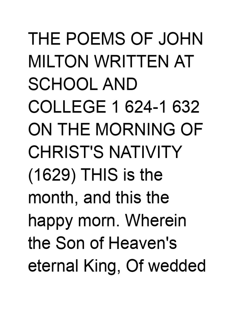John Milton's Nativity Hymn Poem | PDF