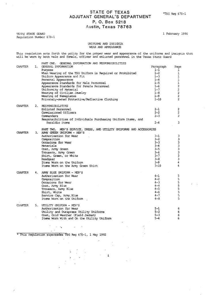 TXSG 670-1 Personnel & Administrative Procedures Uniforms & Insignia ...
