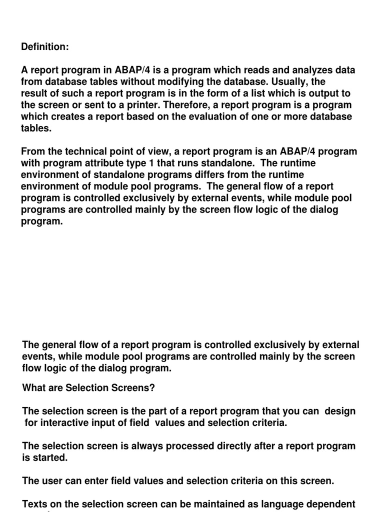 General ABAP Basics | PDF | Computer Program | Programming General ABAP Basics | PDF | Computer Program | Programming