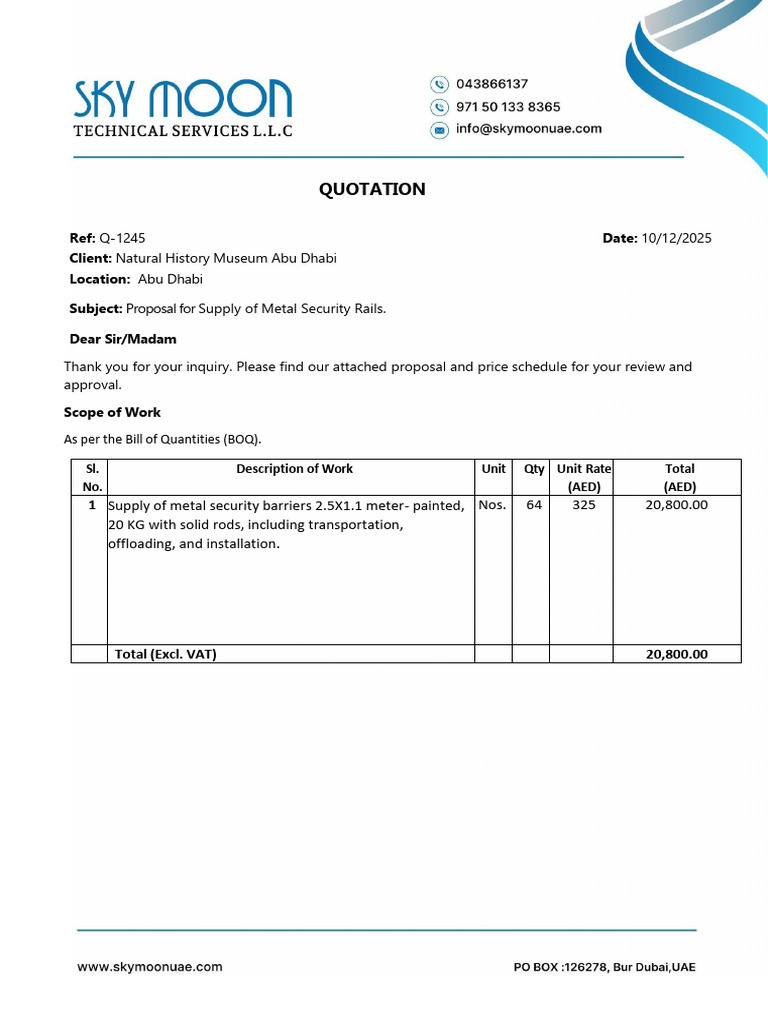 Q-1245 Proposal For Supply of Metal Security Rails. | PDF