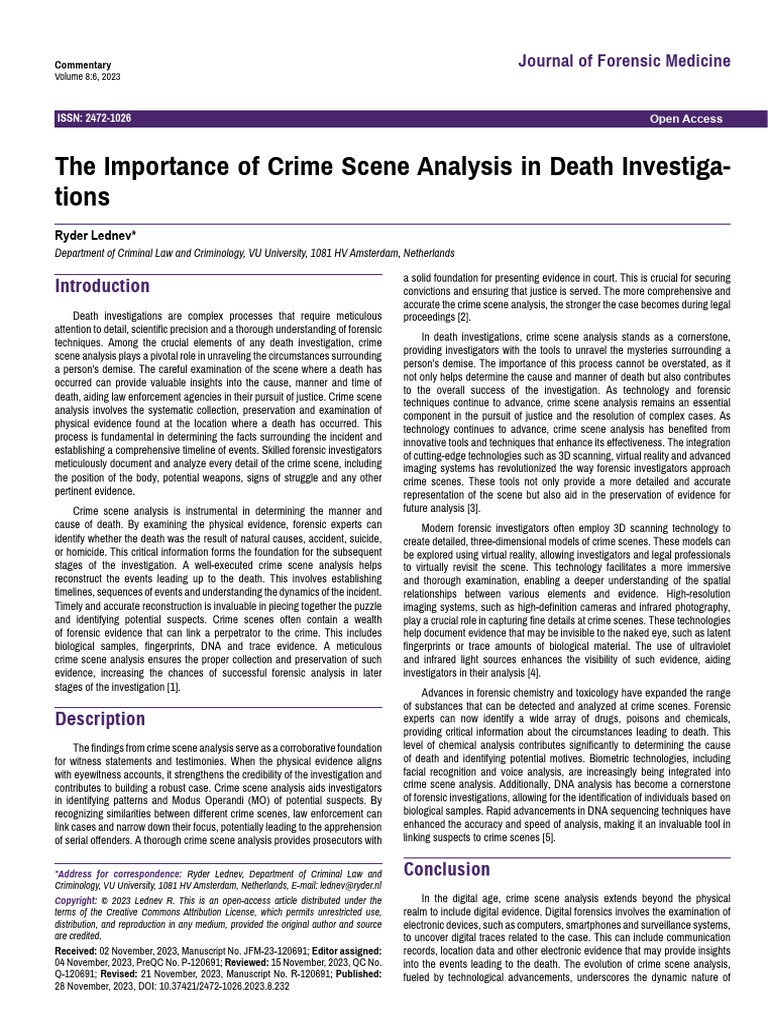 Crime Scene Analysis in Death Investigations | PDF | Crime Scene ...