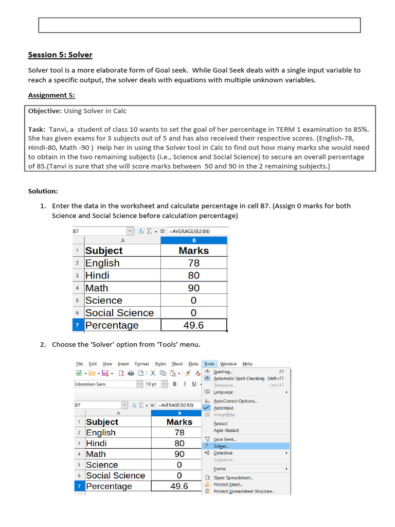 Using Solver in Calc for Exam Goals | PDF