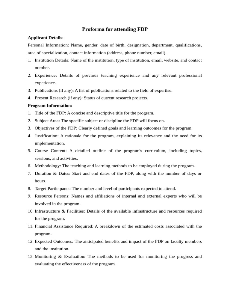 FDP Attendance Proforma Template | PDF | Information