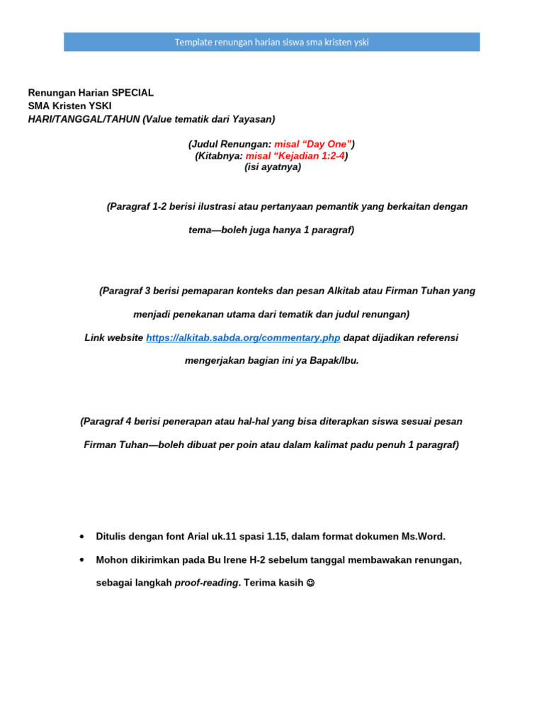 Template Renungan Harian SPECIAL_ SMA Kristen YSKI.pdf | PDF