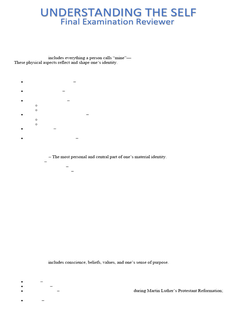 Understanding the Self: Key Concepts | PDF | Metacognition | Protestantism