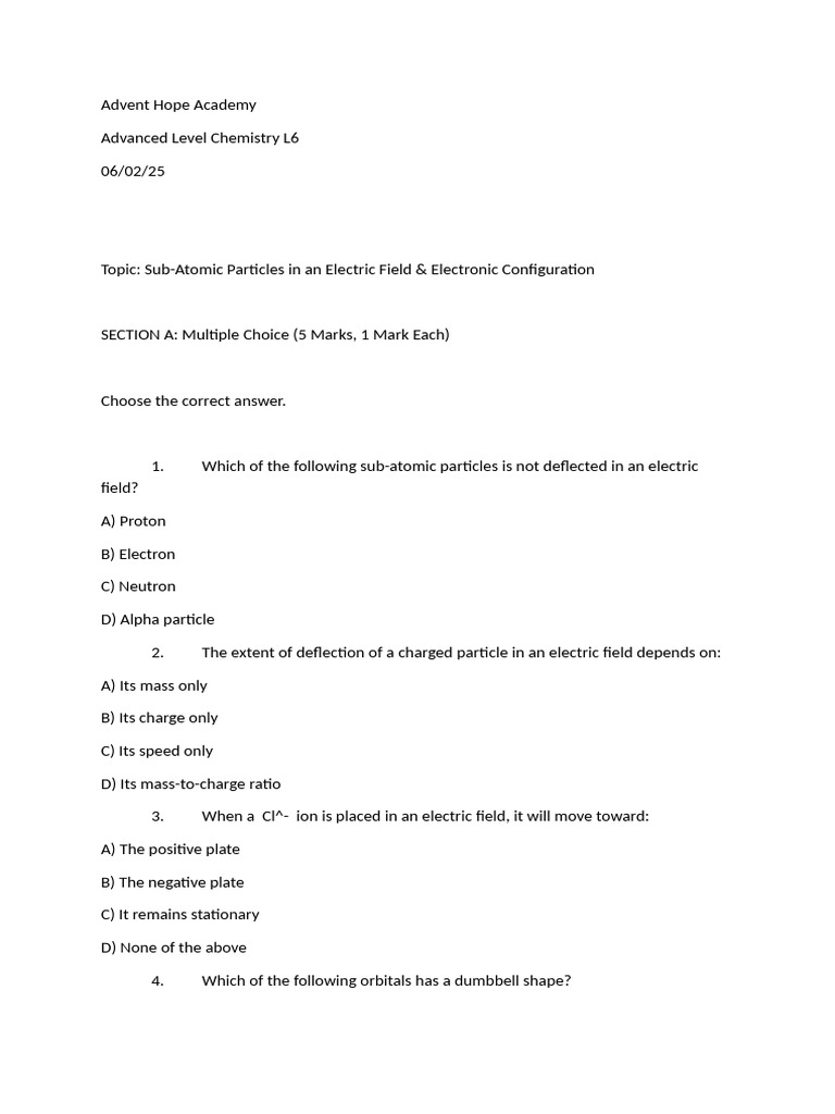 Atomic Structure Questions | PDF