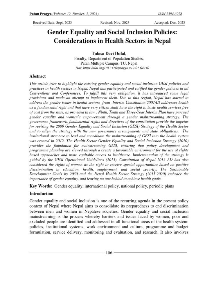 Gender Equality and Social Inclusion Pol | PDF | Family Planning ...