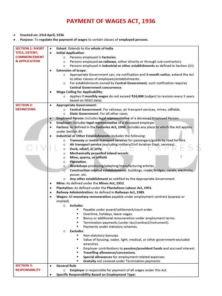 Payment of Wages Act | PDF | Employment | Tax Deduction