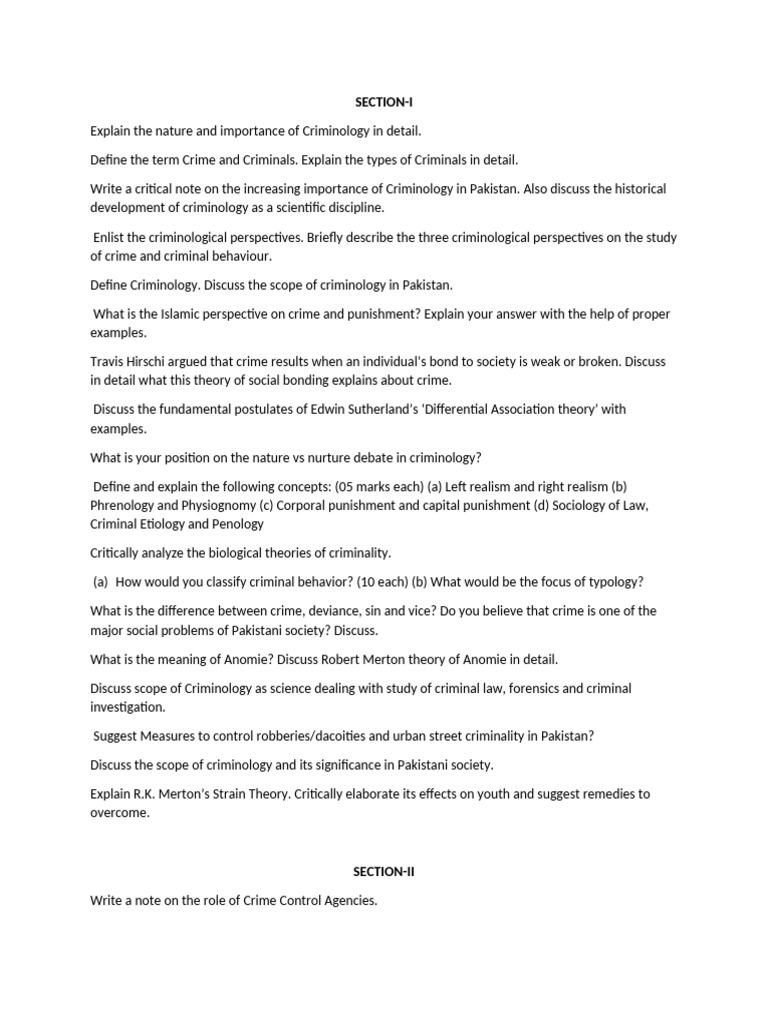 SECTION-WISE Past Paper Questions | PDF | Criminology | Juvenile ...
